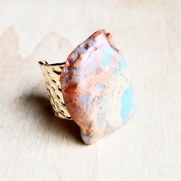 Chunky Aqua Terra Slab on Hammered Cuff Ring Base – Coco Palm & Co.
