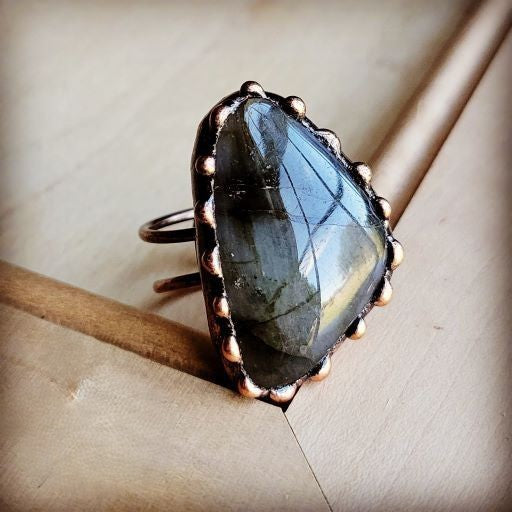 Genuine Labradorite Ring set in Antique Copper – Coco Palm & Co.